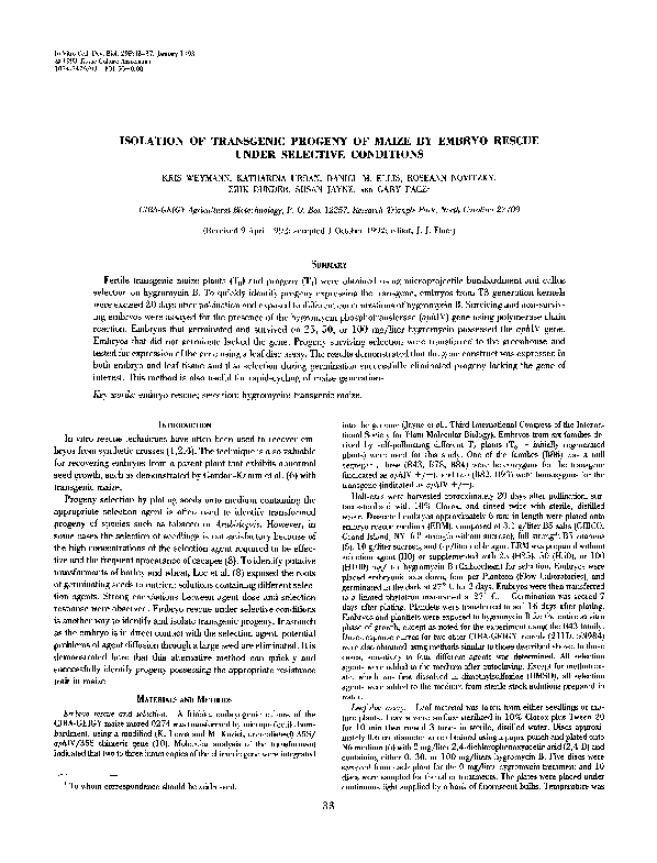 (PDF) Isolation of transgenic progeny of maize by embryo rescue under ...