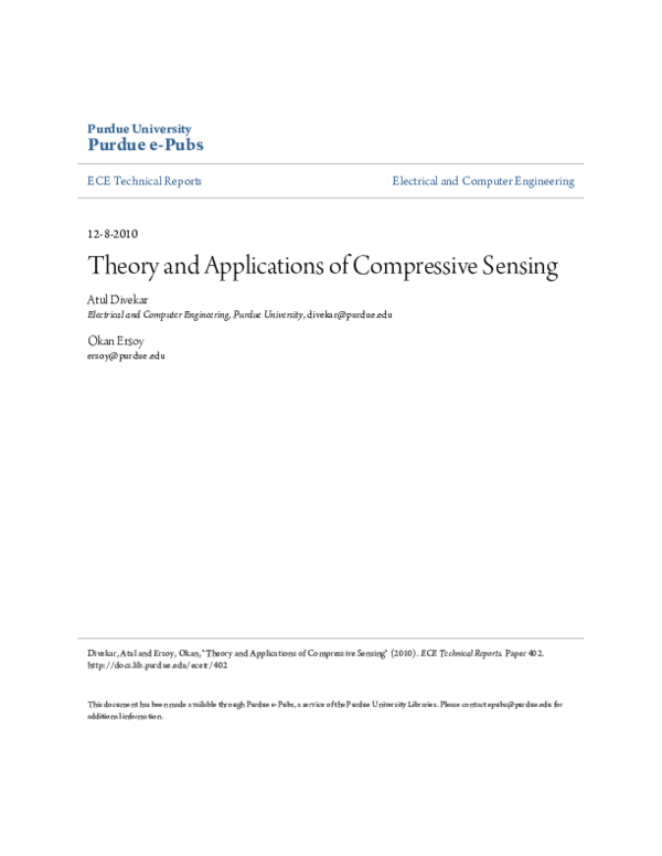 Pdf Compressive Sensing Theory And Applications