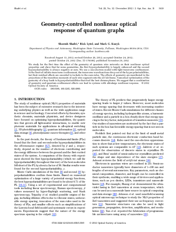 (PDF) Geometry-controlled nonlinear optical response of quantum graphs