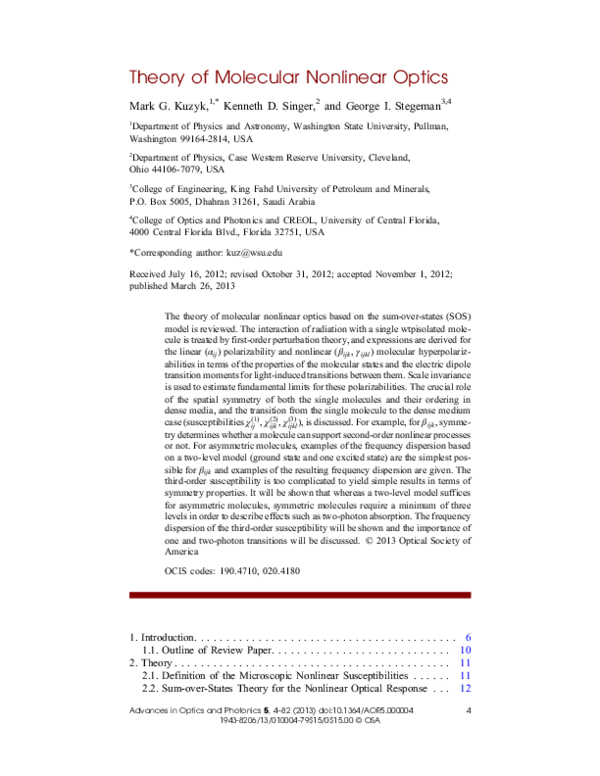 (PDF) Theory of molecular nonlinear optics