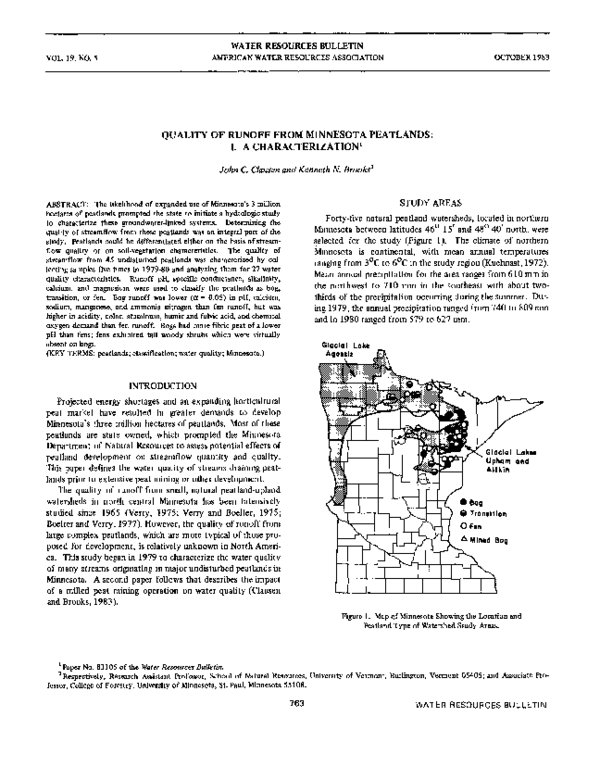 (PDF) Quality of Runoff from Minnesota Peatlands: I. A Characterization