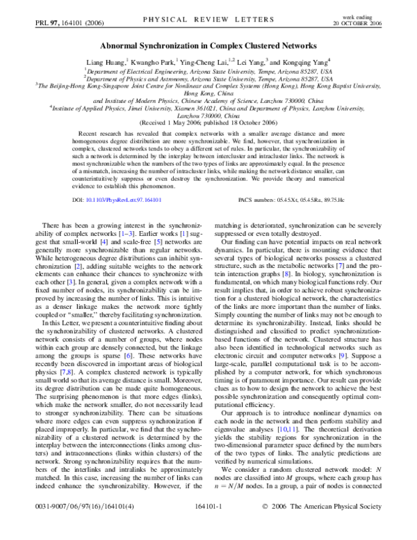 Pdf Abnormal Synchronization In Complex Clustered Networks