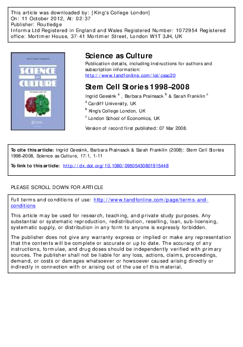 Pdf Stem Cell Stories 1998 2008