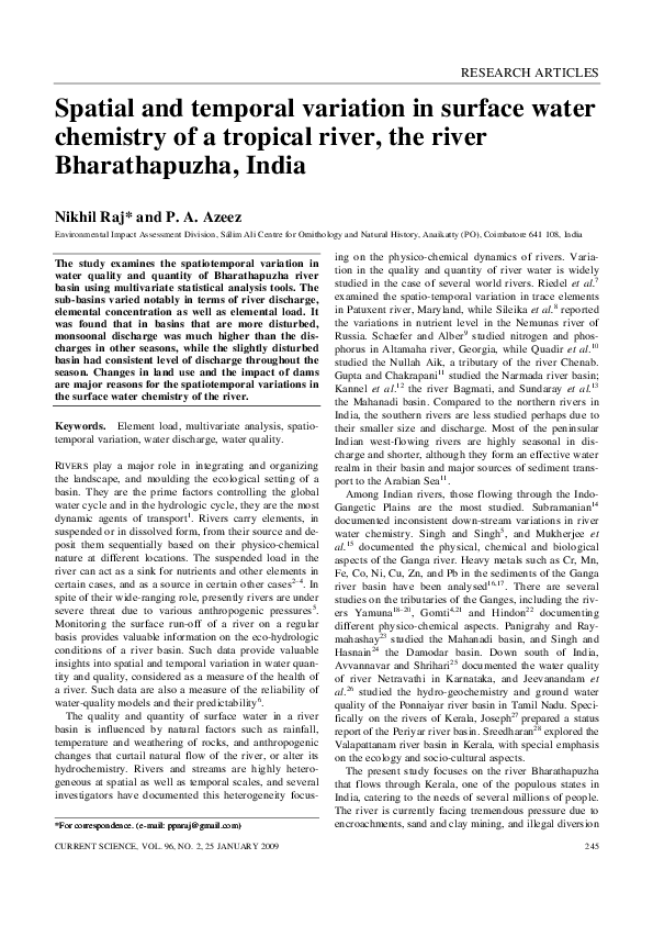 (PDF) Spatial and temporal variation in surface water chemistry of a ...