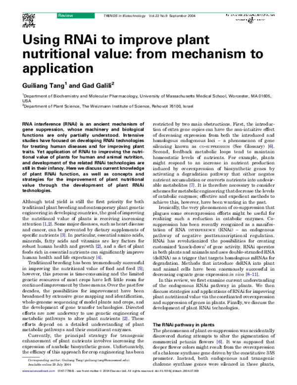 (PDF) Using RNAi to improve plant nutritional value: from mechanism to ...