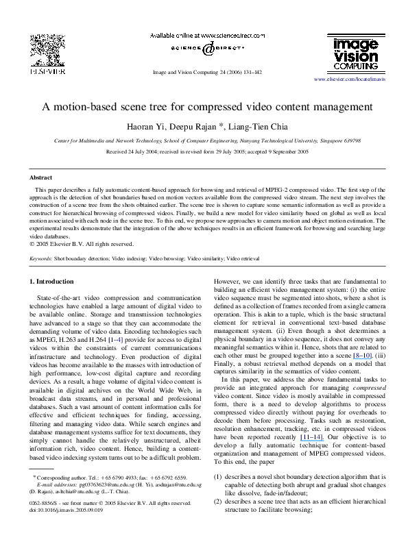 (PDF) A motion-based scene tree for compressed video content management