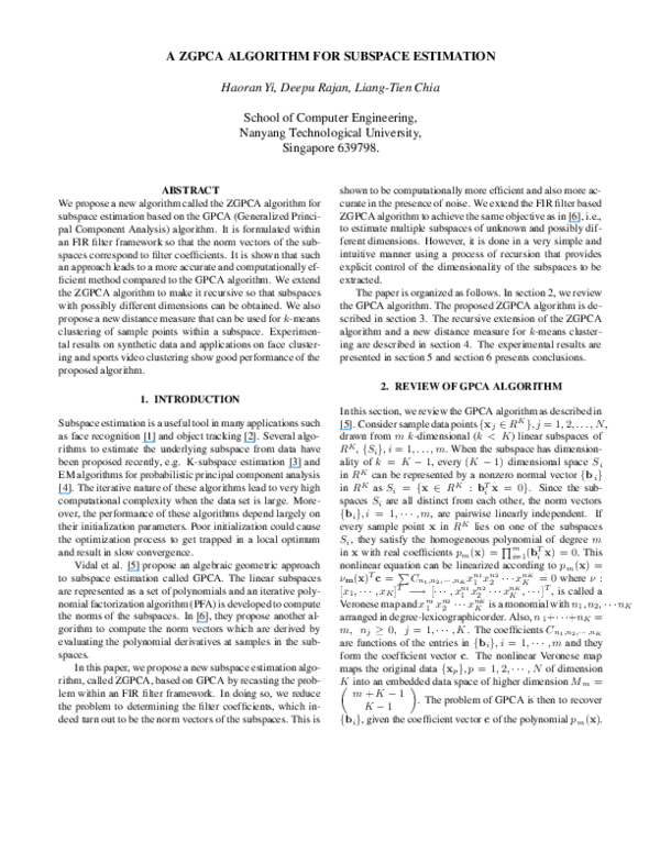 (PDF) ZGPCA: A New Recursive Algorithm for Subspace Estimation