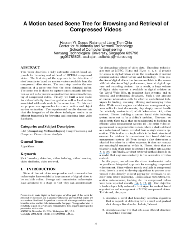 (PDF) A motion-based scene tree for browsing and retrieval of compressed videos