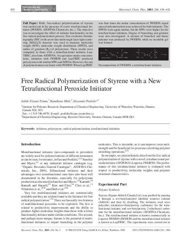 (PDF) Free Radical Polymerization of Styrene with a New Tetrafunctional ...