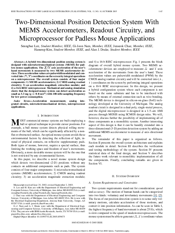 (PDF) Two-dimensional position detection system with MEMS accelerometers, readout circuitry, and ...