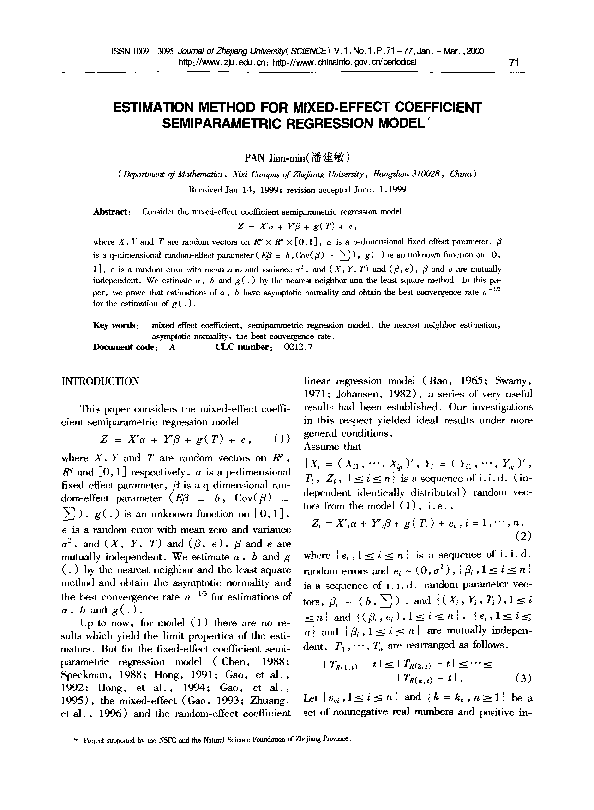Pdf Estimation Method For Mixed Effect Coefficient Semiparametric Regression Model B Cov