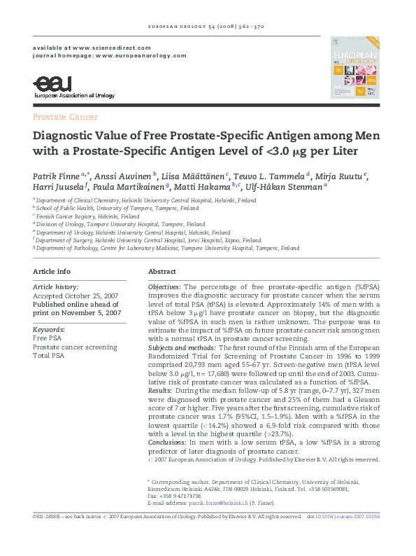 (PDF) Diagnostic Value of Free Prostate-Specific Antigen among Men with ...