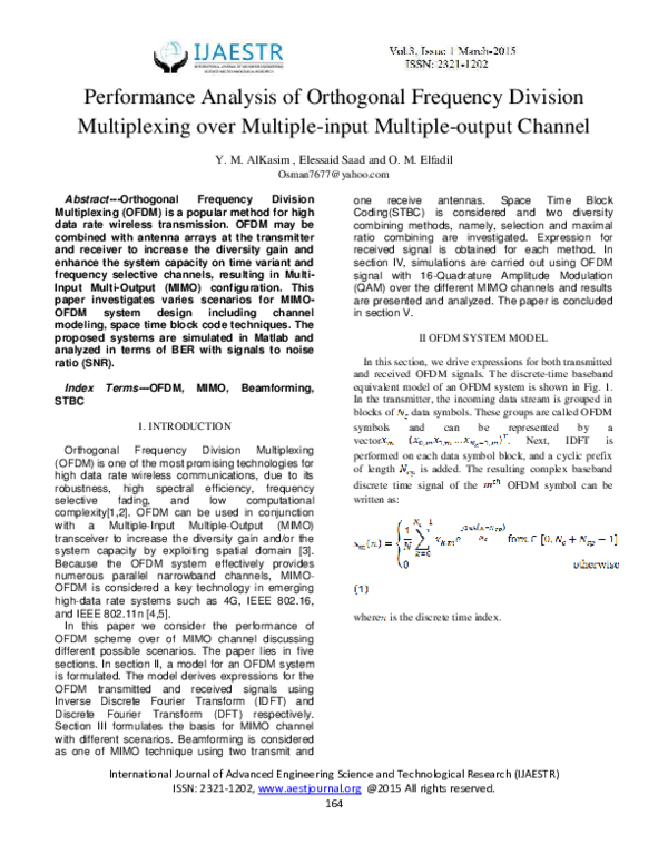 Pdf Performance Analysis Of Orthogonal Frequency Division