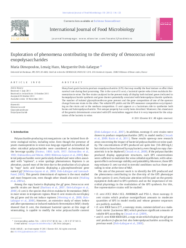 (PDF) Exploration of phenomena contributing to the diversity of Oenococcus oeni exopolysaccharides