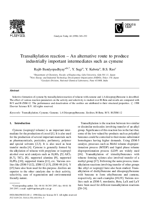 (PDF) Transalkylation reaction – An alternative route to produce ...