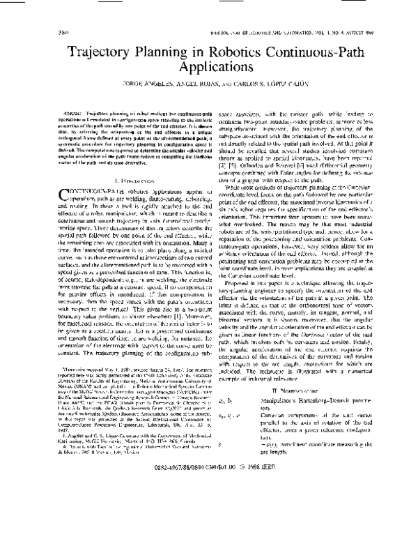 (PDF) Trajectory planning in robotic continuous-path applications