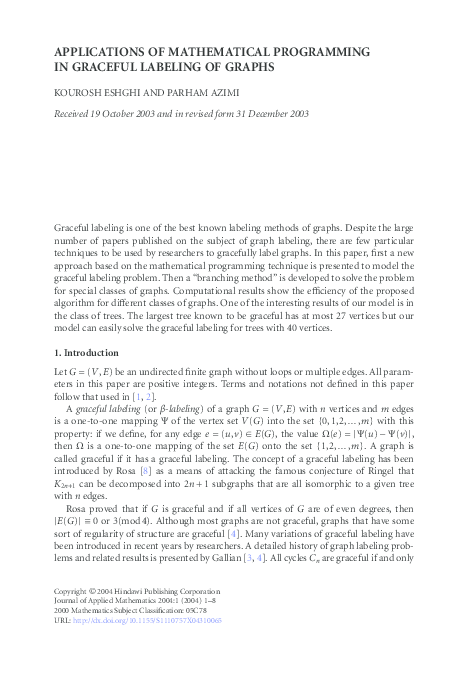 (PDF) Applications of mathematical programming in graceful labeling of graphs