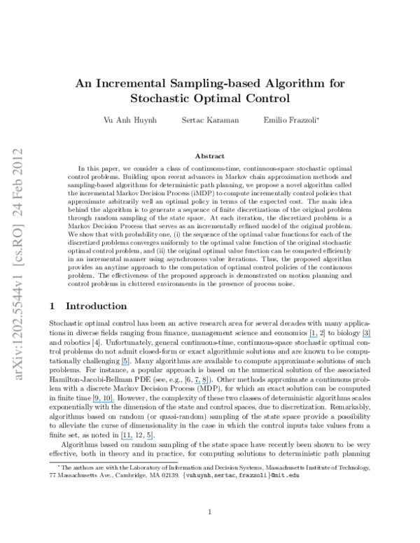 Pdf An Incremental Sampling Based Algorithm For Stochastic Optimal Control 5332