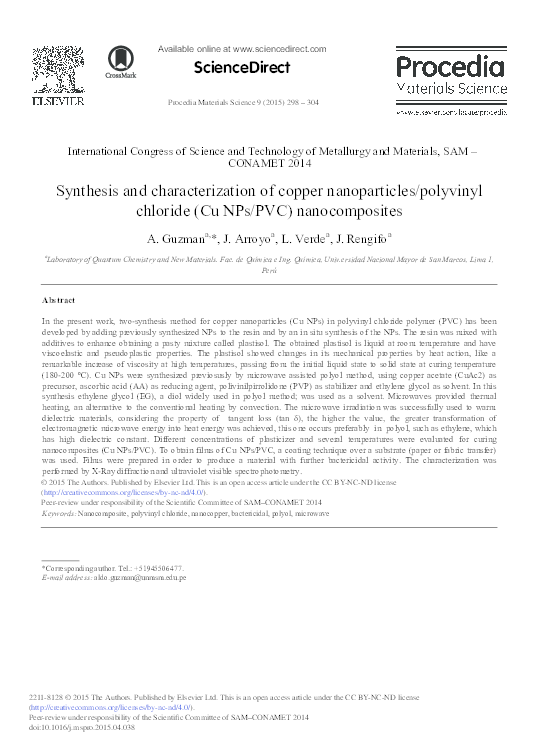 (PDF) Synthesis and characterization of copper nanoparticles by reducing agent