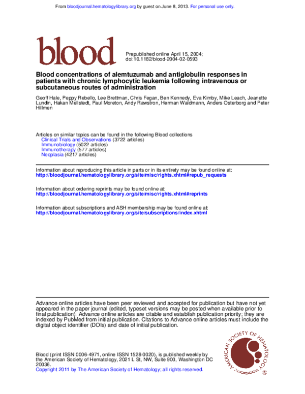 (PDF) Blood concentrations of alemtuzumab and antiglobulin responses in ...