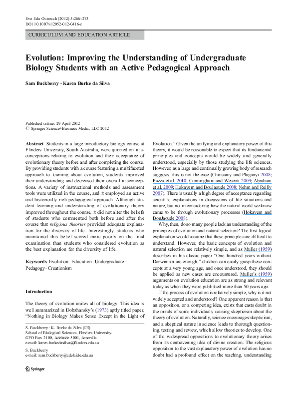 (PDF) Evolution: Improving the Understanding of Undergraduate Biology ...