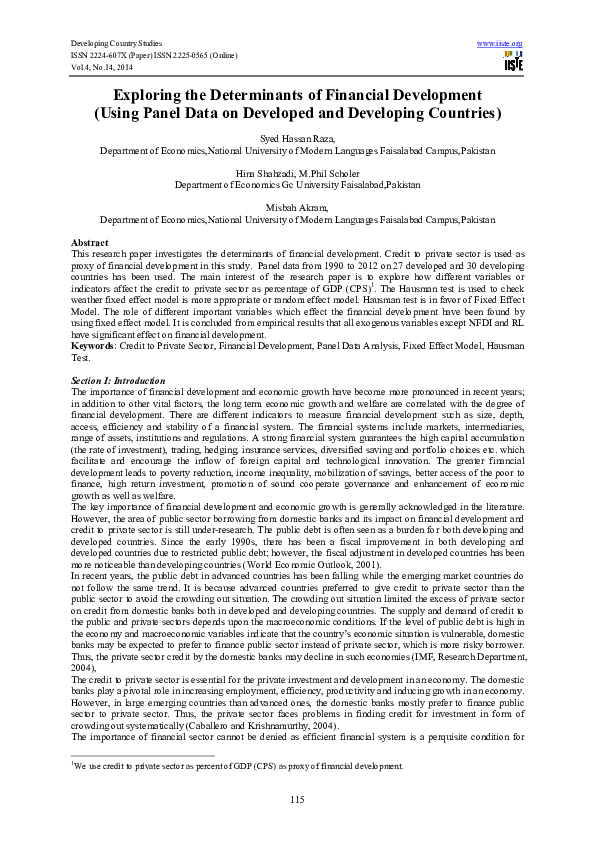 (PDF) Exploring the Determinants of Financial Development (Using Panel ...