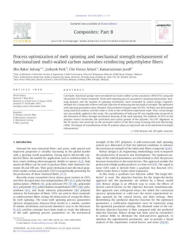 (PDF) Process optimization of melt spinning and mechanical strength enhancement of ...