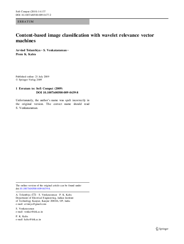 (PDF) Content-based image classification with wavelet relevance vector machines