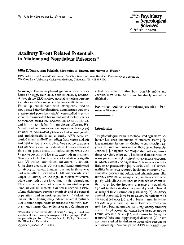 (PDF) Auditory event related potentials in violent and nonviolent prisoners