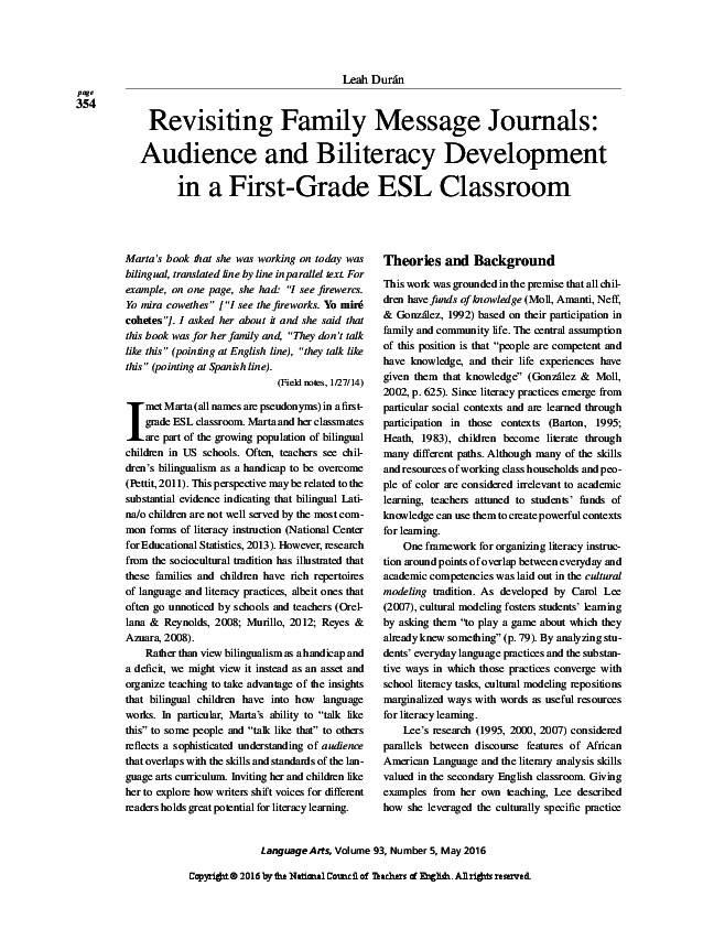 (PDF) Revisiting Family Message Journals: Audience and Biliteracy