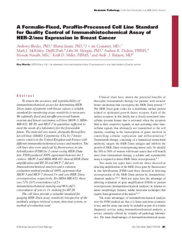 (PDF) A Formalin-Fixed, Paraffin-Processed Cell Line Standard for ...