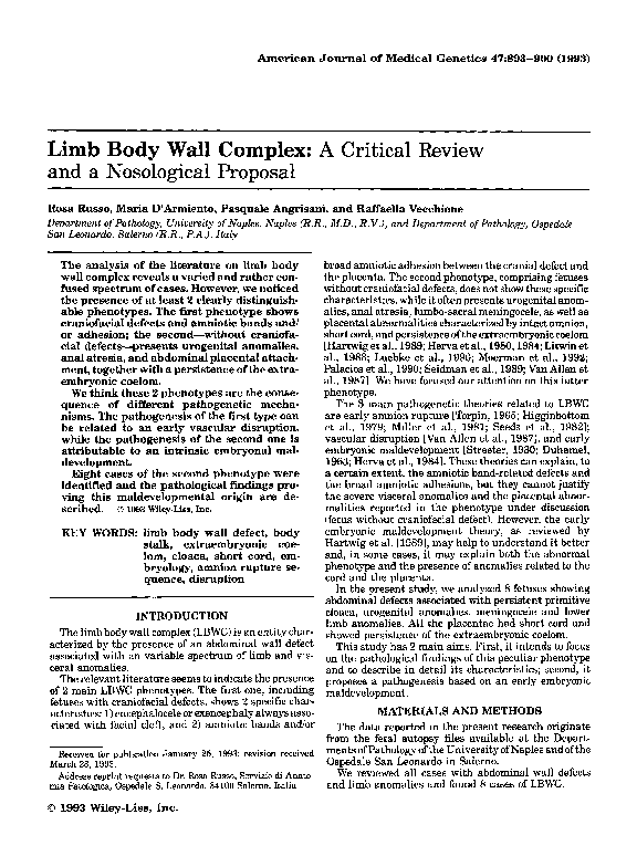 (PDF) Limb body wall complex: A critical review and a nosological proposal