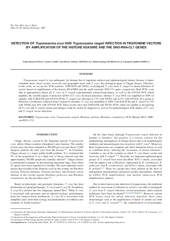 (PDF) Detection of Trypanosoma cruzi and Trypanosoma rangeli infection ...