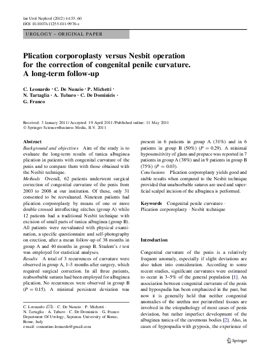 (PDF) Plication corporoplasty versus Nesbit operation for the ...
