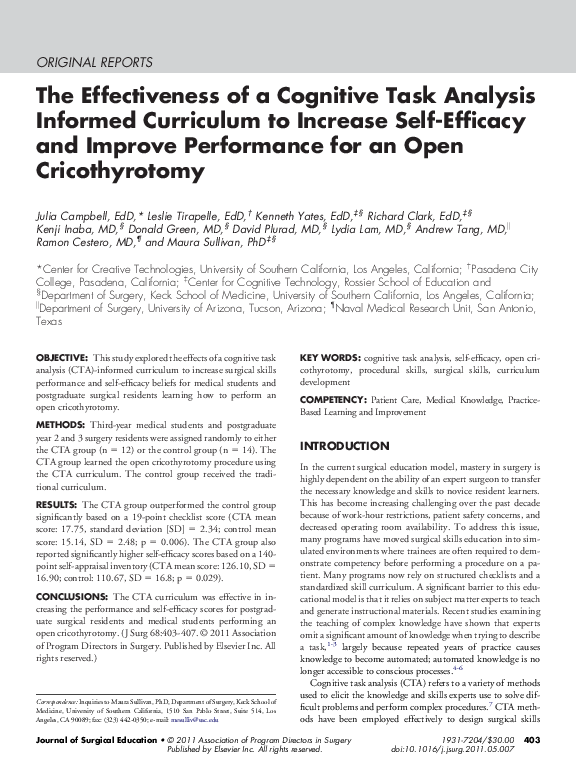 (PDF) The Effectiveness of a Cognitive Task Analysis Informed Curriculum to Increase Self ...