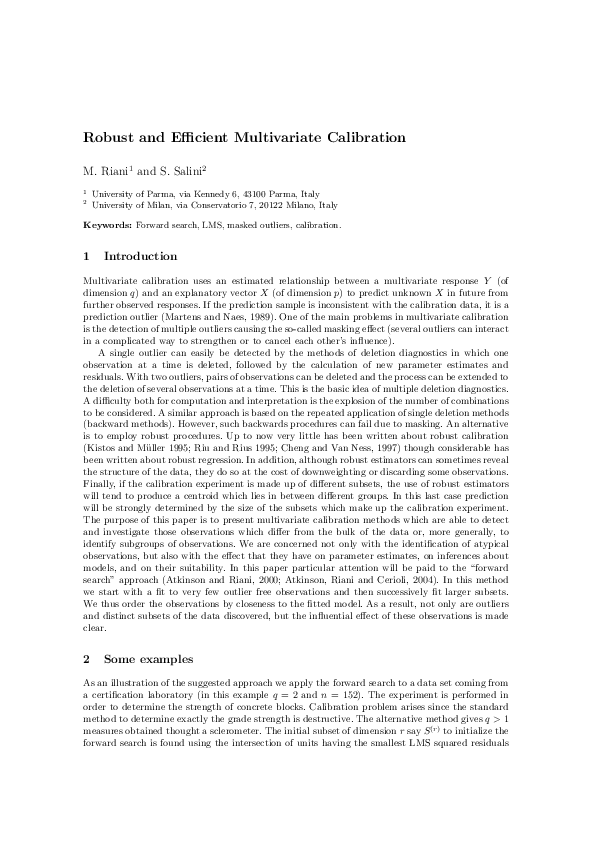 Pdf Robust And Efficient Multivariate Calibration
