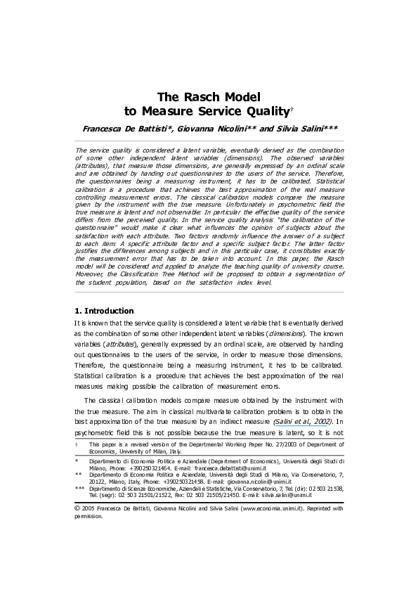 (PDF) The Rasch Model to Measure Service Quality