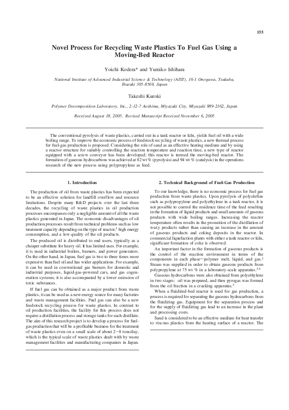 (PDF) Novel Process for Recycling Waste Plastics To Fuel Gas Using a ...