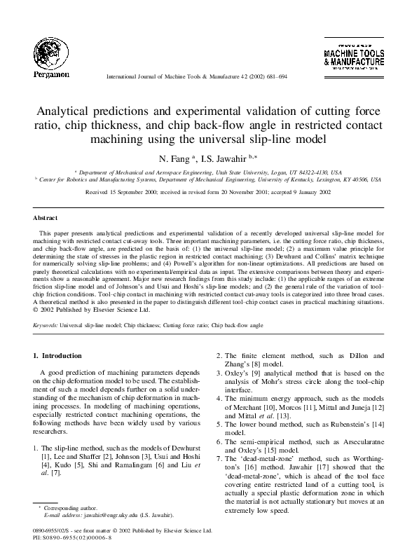 (PDF) Analytical predictions and experimental validation of cutting ...