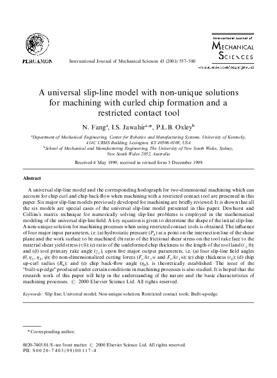 (PDF) A universal slip-line model with non-unique solutions for ...