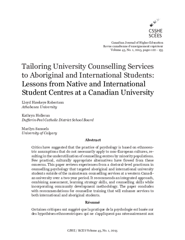 (PDF) Tailoring University Counselling Services to Aboriginal and ...