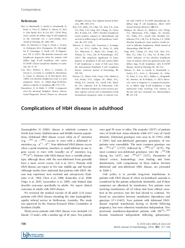 (PDF) Complications of HbH disease in adulthood