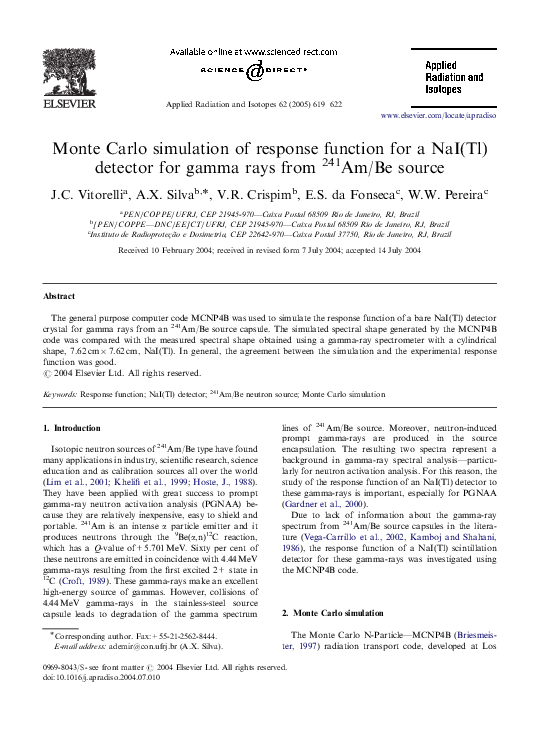 (PDF) Monte Carlo simulation of response function for a NaI(Tl) detector for gamma rays from ...