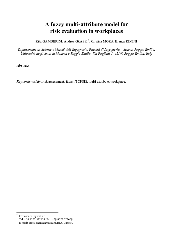 (PDF) A fuzzy multi-attribute model for risk evaluation in workplaces