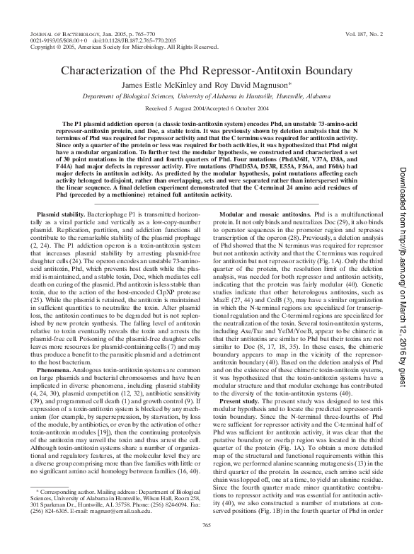 (PDF) Characterization of the Phd Repressor-Antitoxin Boundary