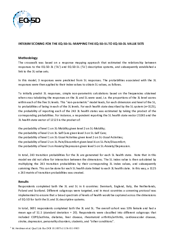 (PDF) INTERIM SCORING FOR THE EQ-5D-5L: MAPPING THE EQ-5D-5L TO EQ-5D ...