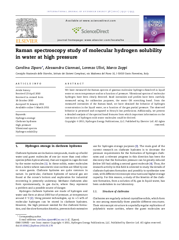 (PDF) Raman spectroscopy study of molecular hydrogen solubility in ...