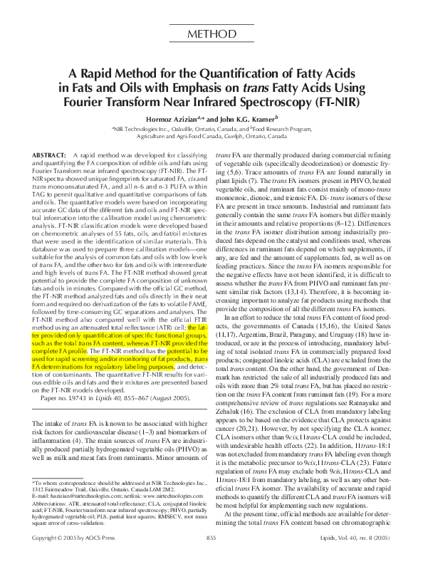 (PDF) A rapid method for the quantification of fatty acids in fats and ...