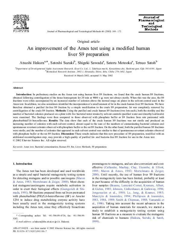 (PDF) An improvement of the Ames test using a modified human liver S9 ...