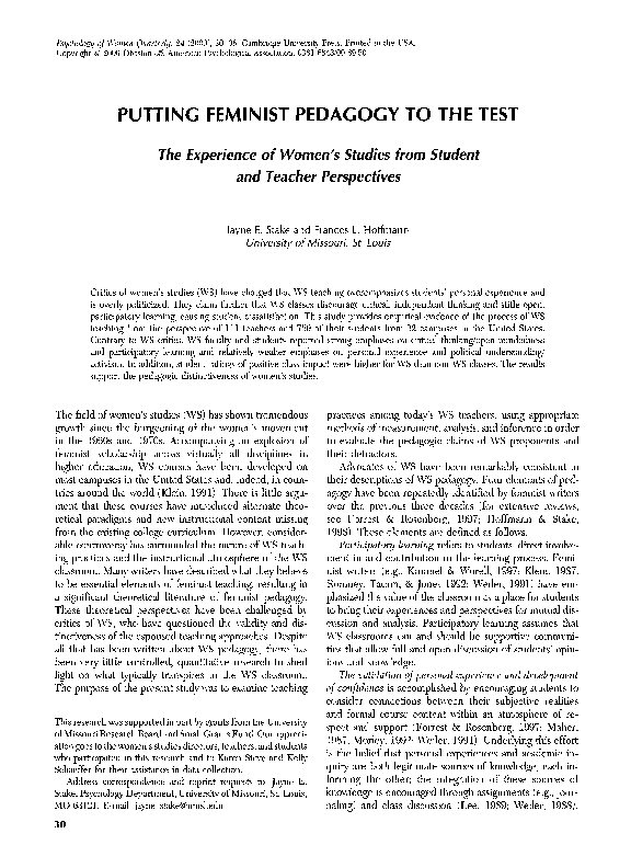(PDF) Putting Feminist Pedagogy to the Test